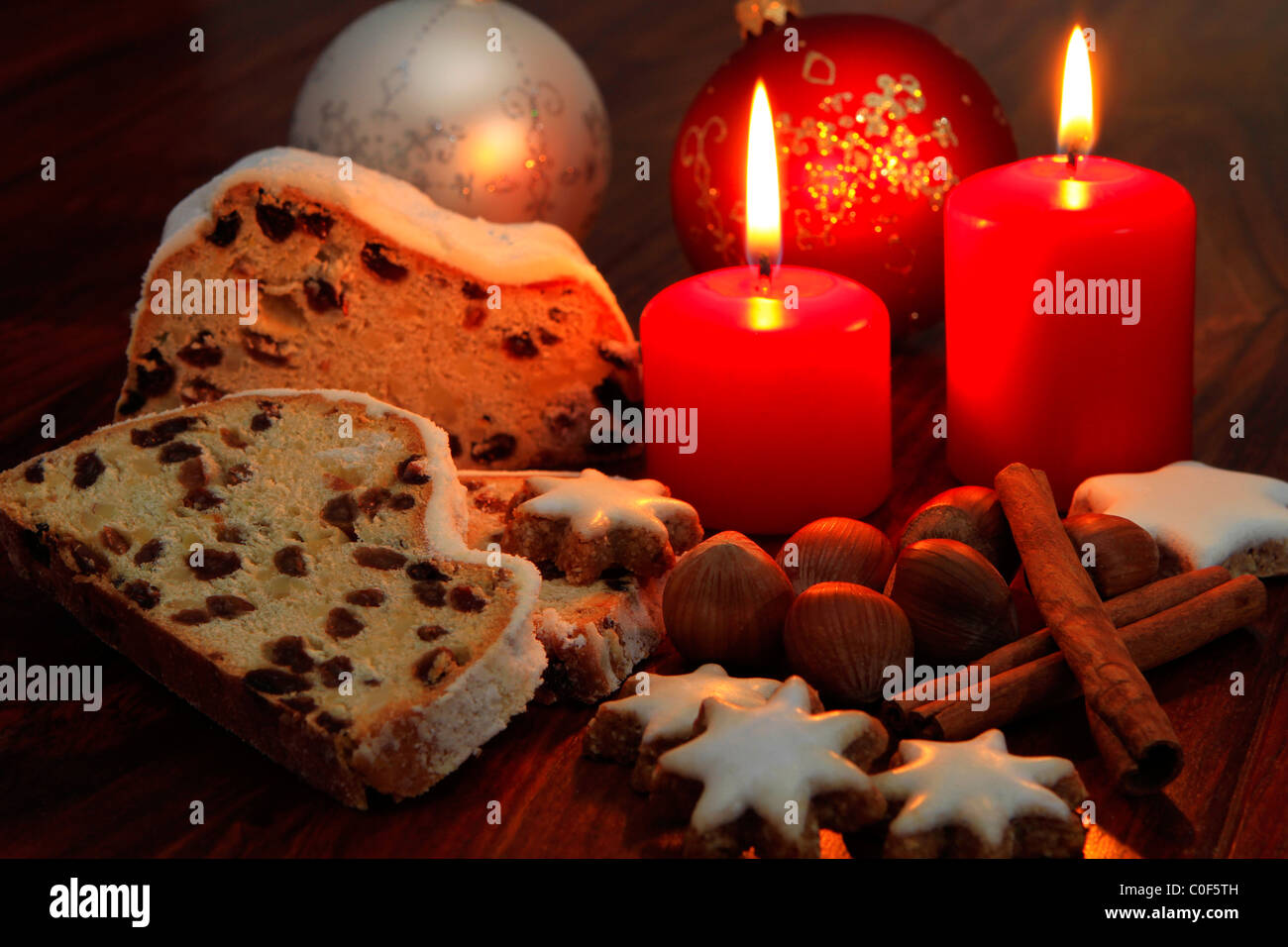 Christmas still life, Cinnamon Stars and Stollen Stock Photo - Alamy