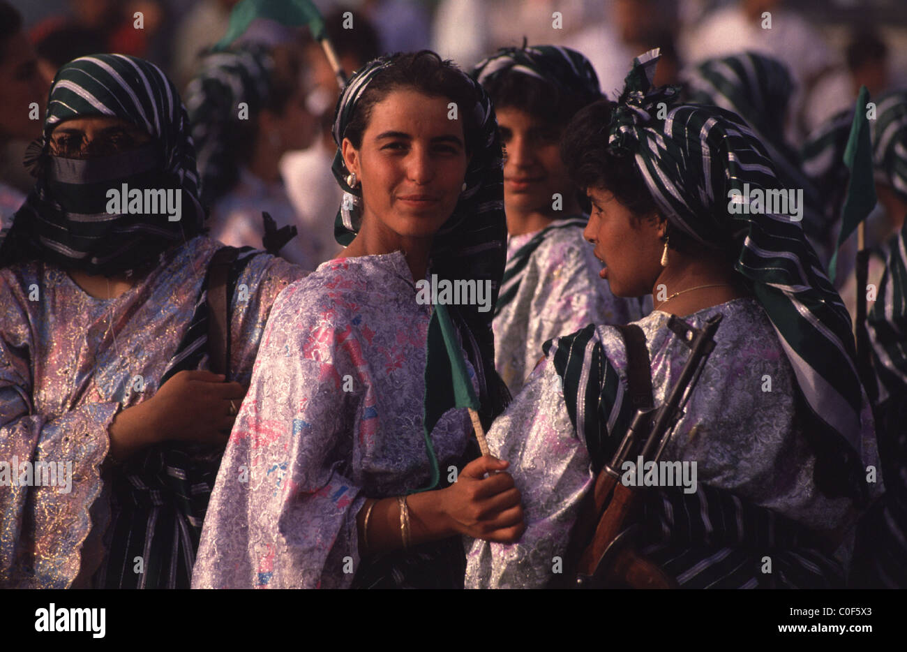tripoli, libya -- female members of a volunteer militia at an annual ...