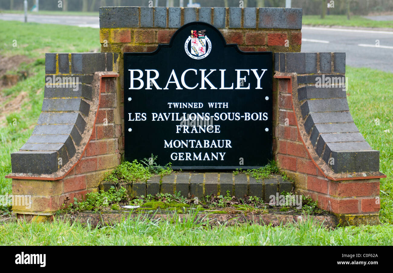 Brackley Town Twinning Sign Stock Photo - Alamy
