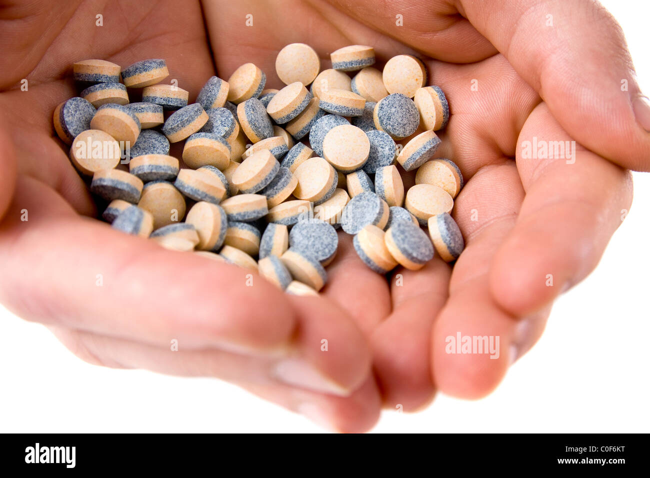 Hands offering Medical tablets isolated on white background Stock Photo ...
