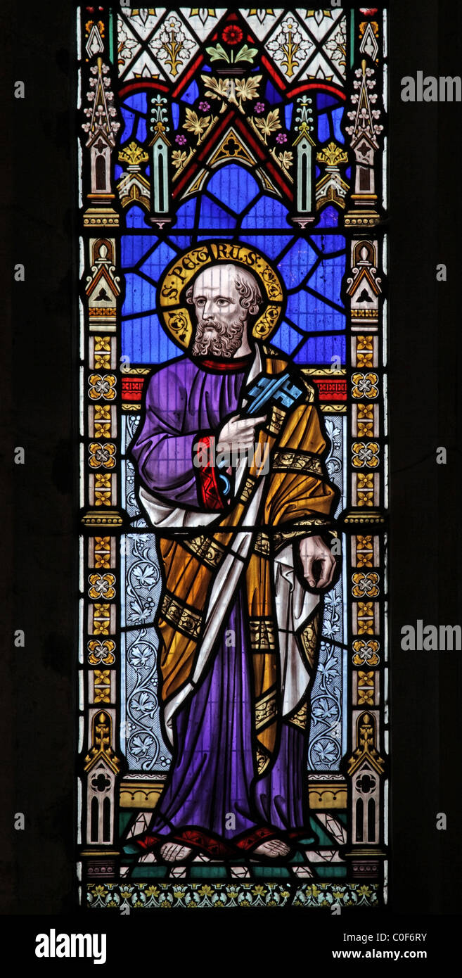 A stained glass window depicting the Apostle Peter, Battlefield Church ...