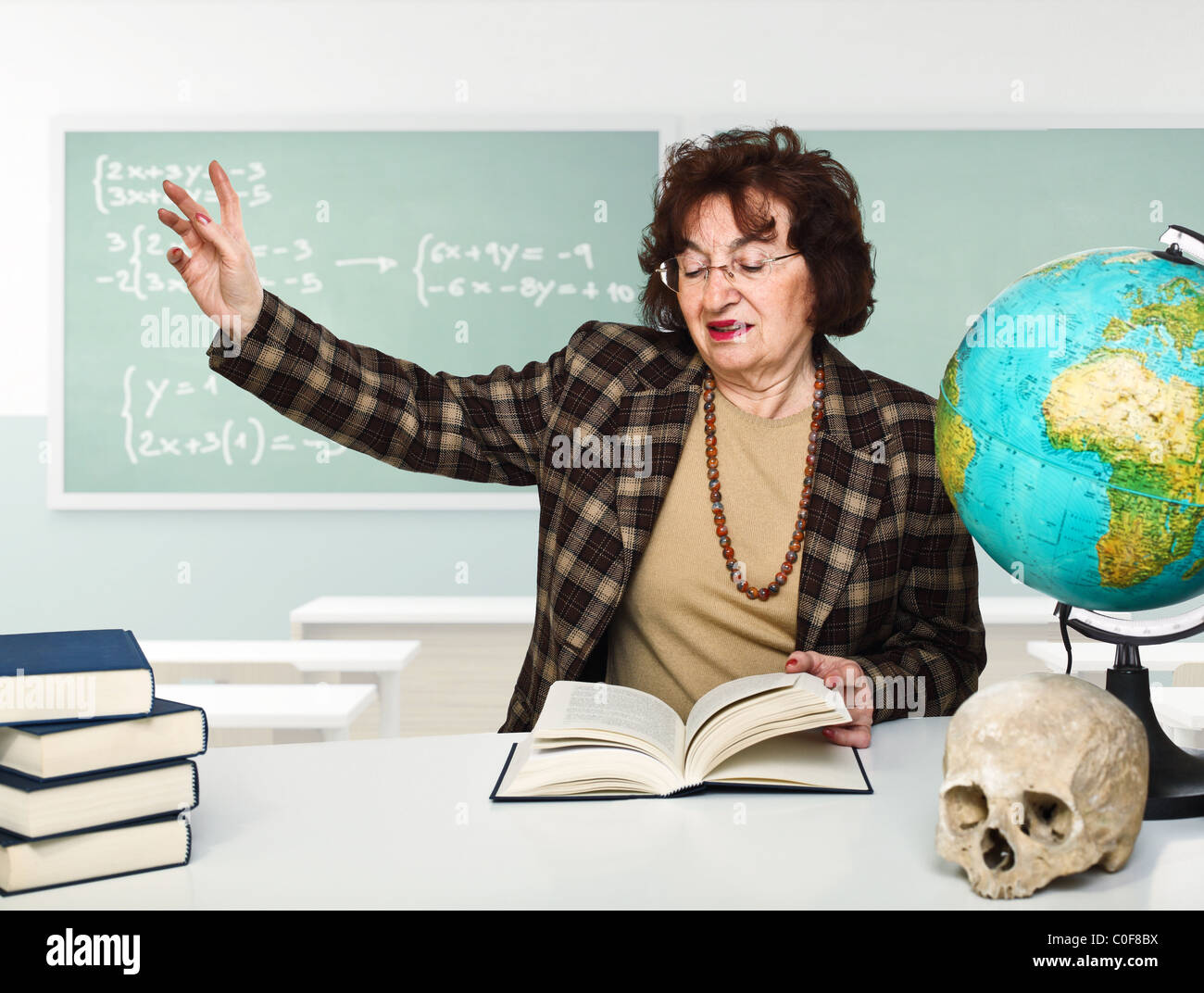 caucasian old teacher take lesson at school Stock Photo - Alamy