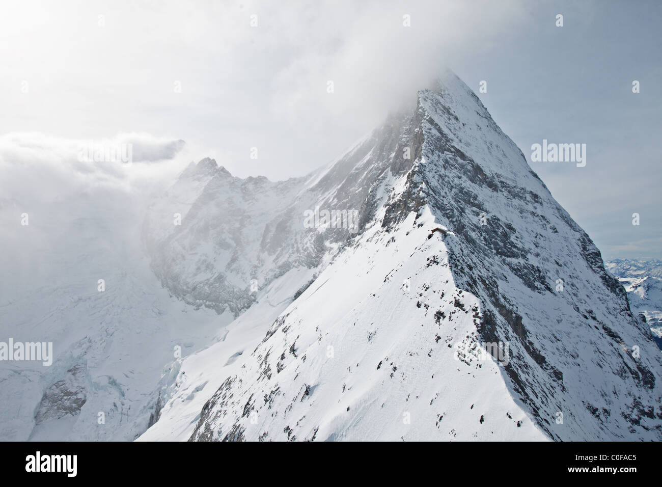 The ridge of Mt Eiger seen from a helicopter, Grindelwald, Bernese ...