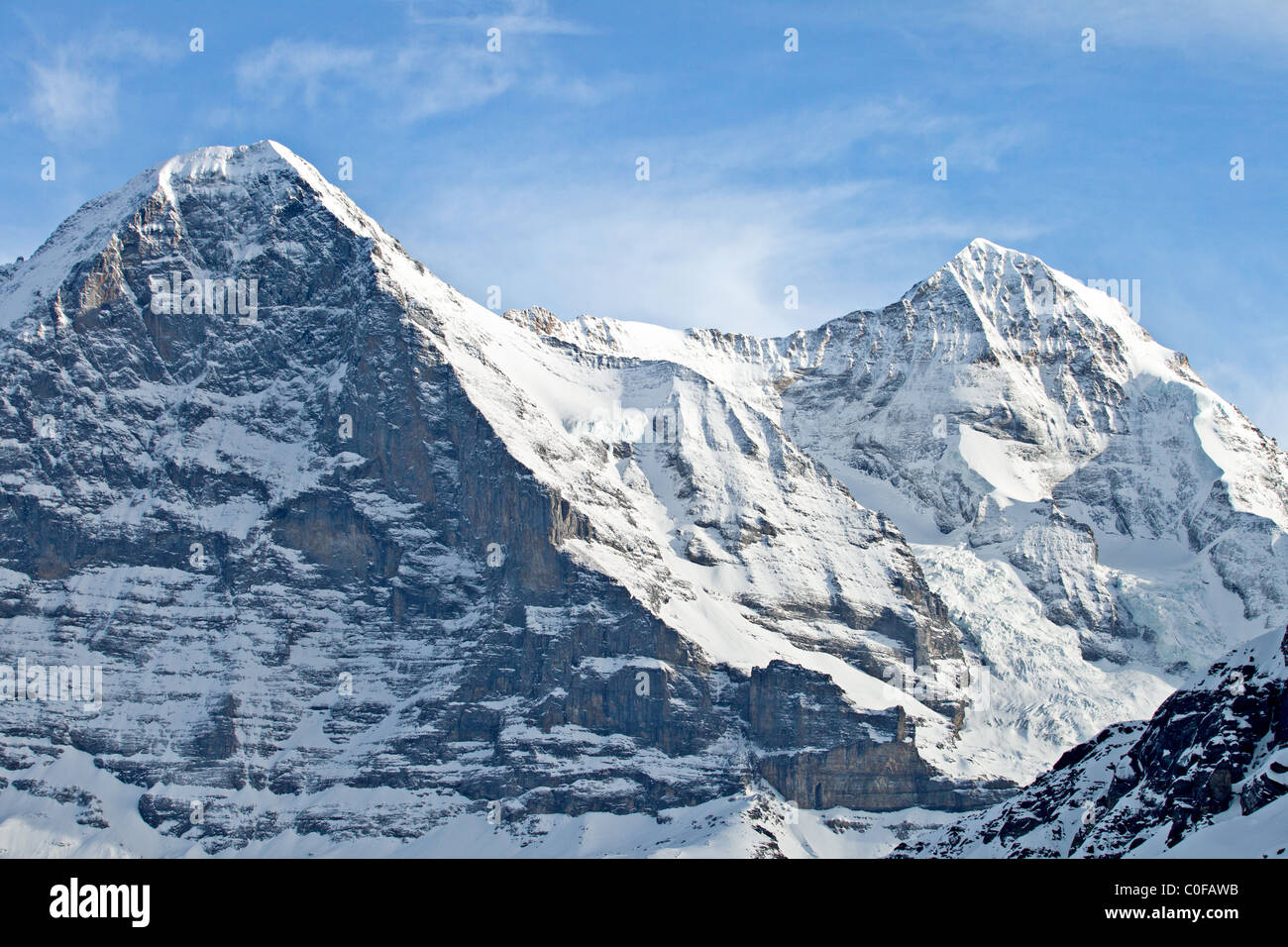 Mt Eiger (right) and Mt Monch (left) in Bernese Oberland, Switzerland ...