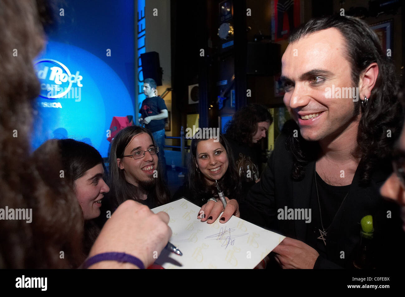Fernando Ribeiro singer of band Moonspell giving autographs during the ...