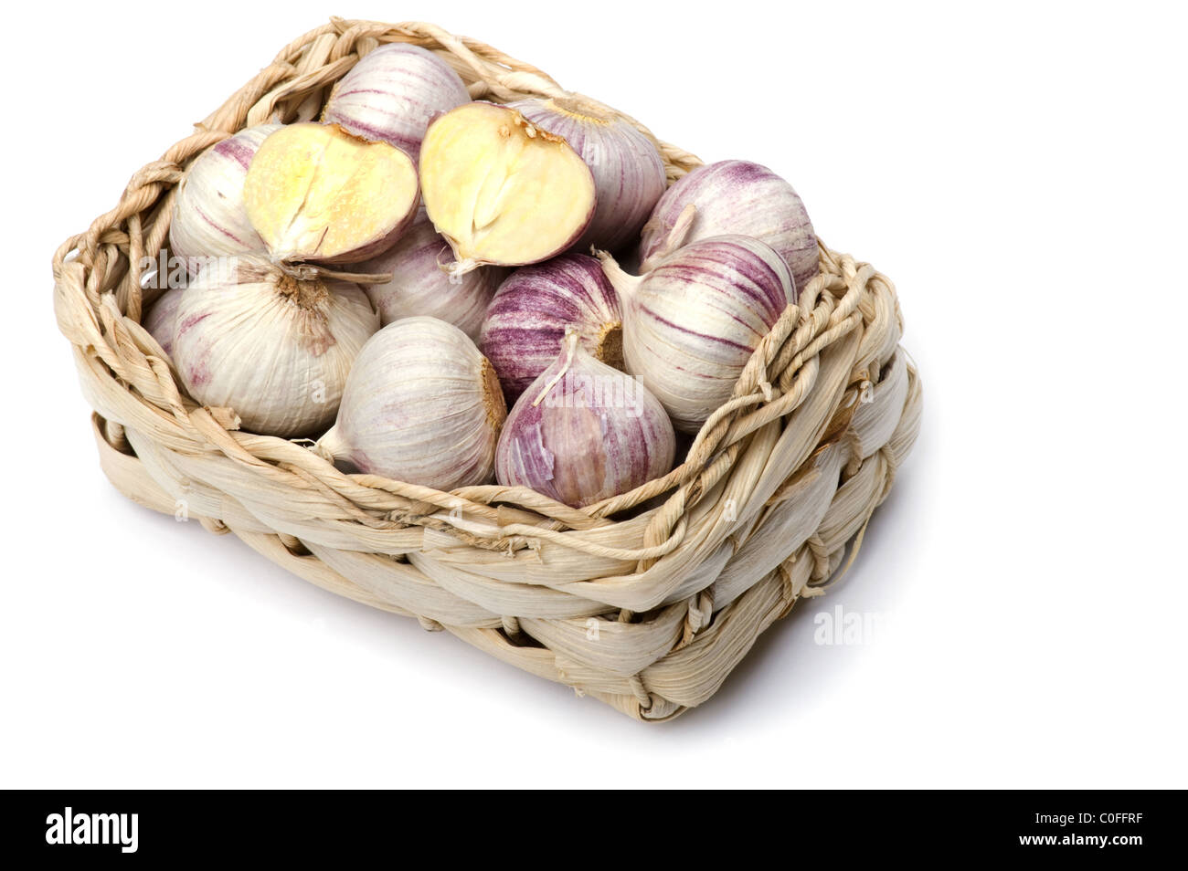 object on white - food garlic in box close up Stock Photo - Alamy