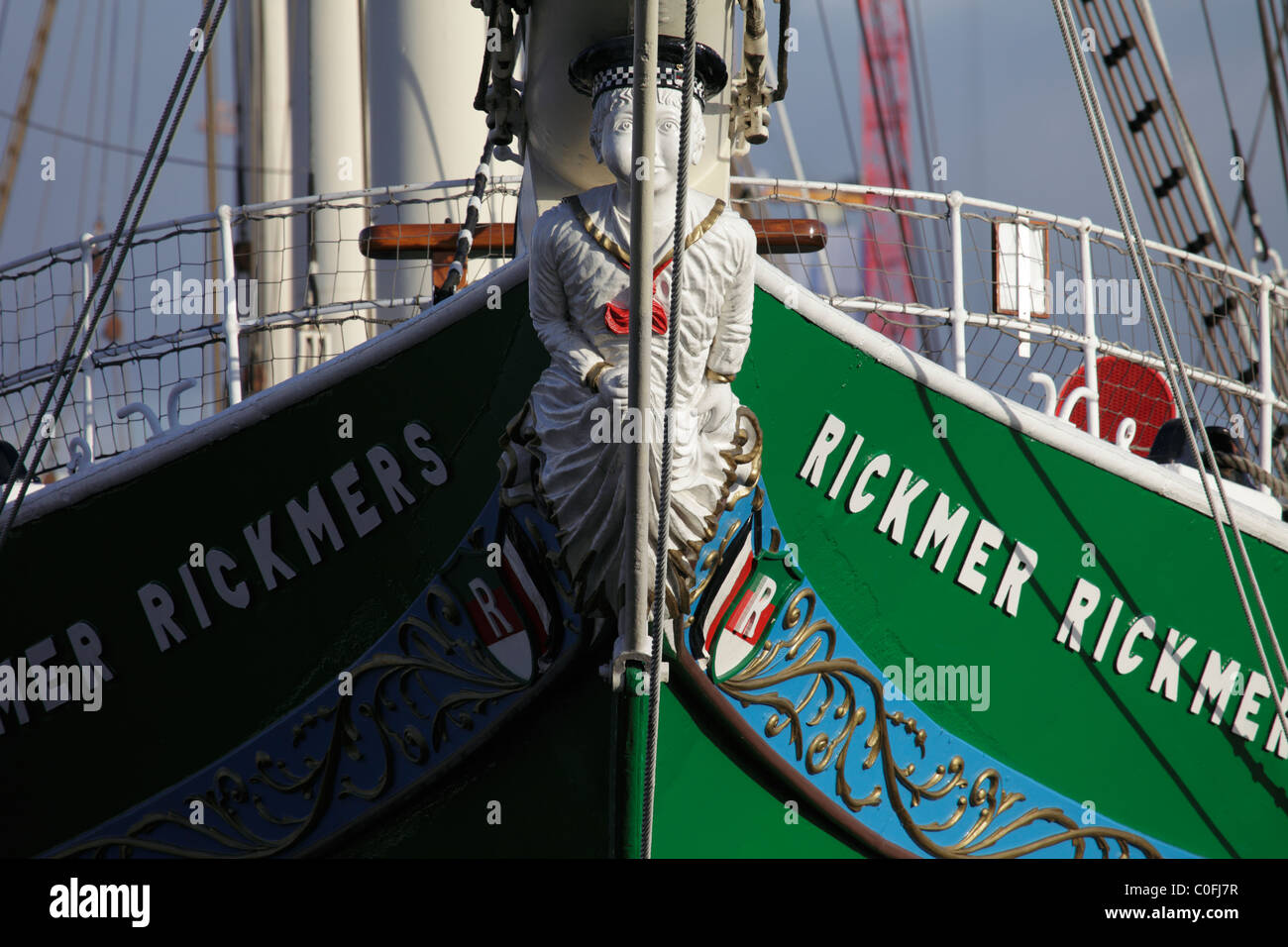 Front of an old Sailing Ship, Rickmer Rickmers in harbor Hamburg ...