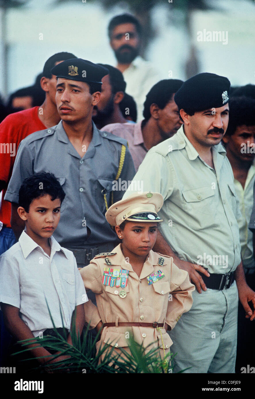 tripoli, libya -- a crowd in green square gathers for the national day ...