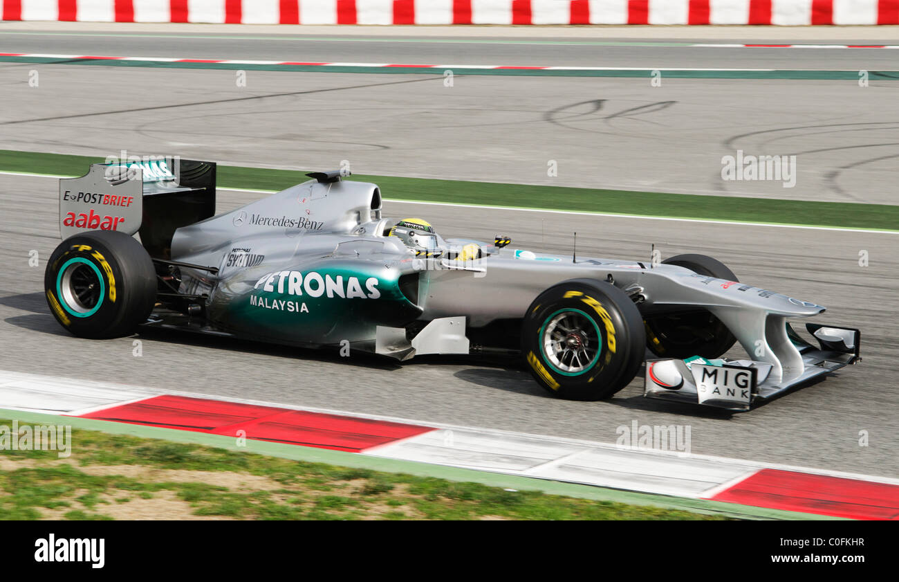 german Formula One driver Nico Rosberg in the Mercedes GP W02 race car ...