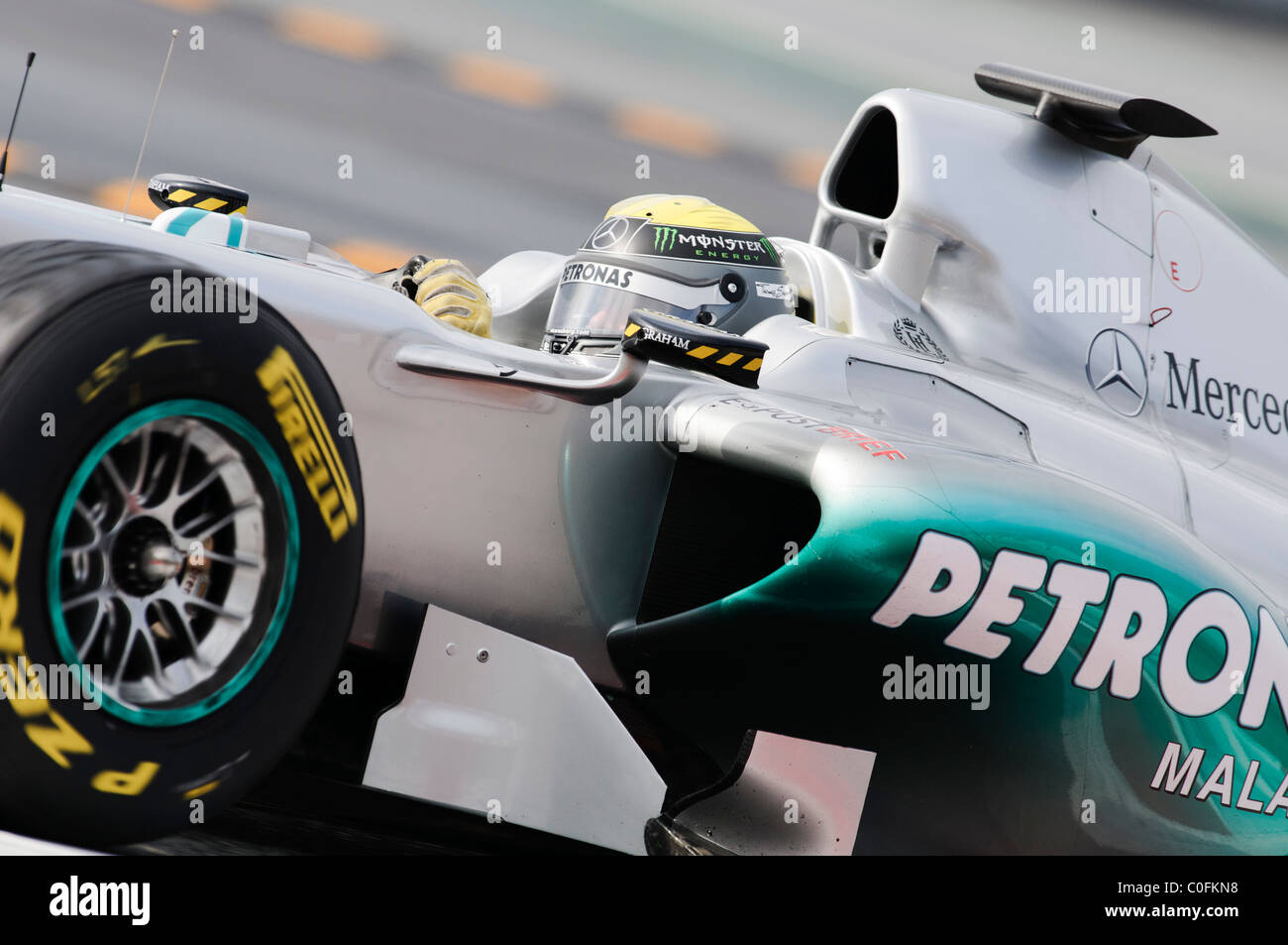 german Formula One driver Nico Rosberg in the Mercedes GP W02 race car ...