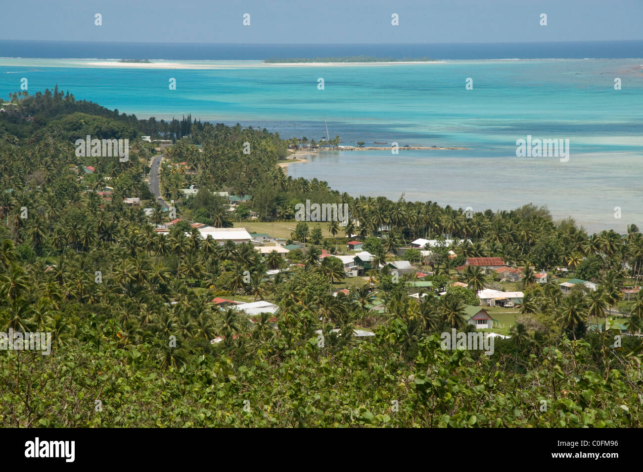 Main village Arutanga of Aitutaki is situated in a coconut plantation ...