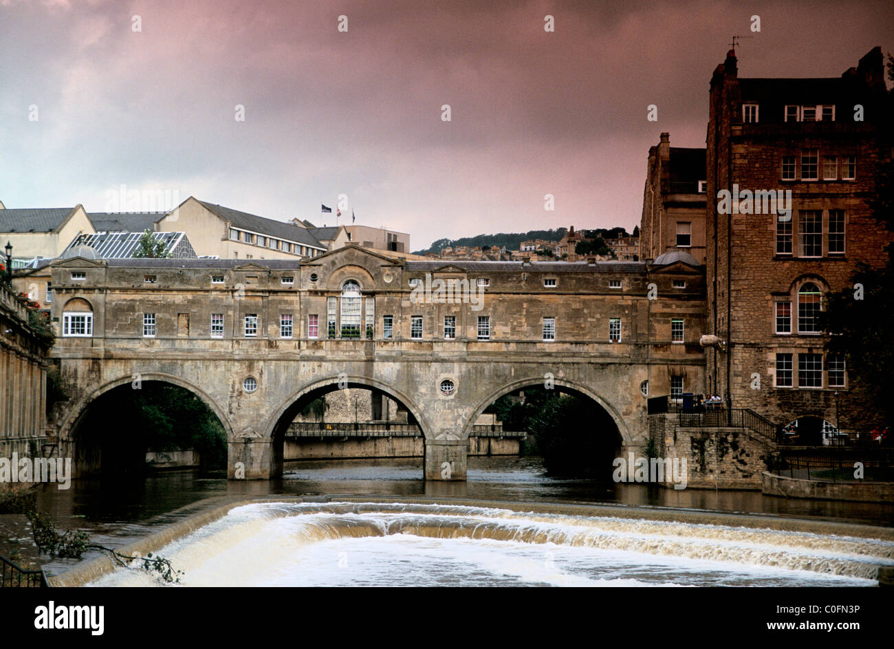 Bath Weir and The Pulteney Bridge Stock Photo - Alamy