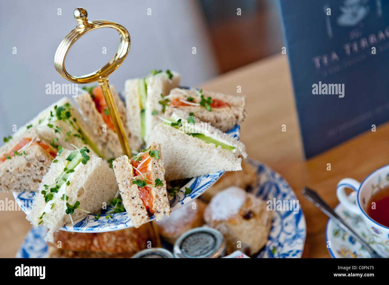 Close up of English sandwiches with afternoon tea Stock Photo - Alamy