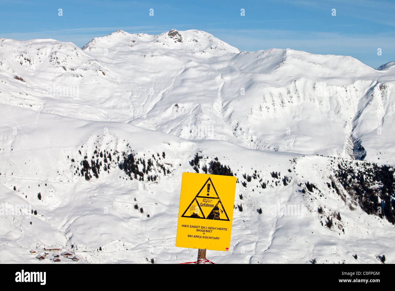 Ski area boundary warning sign, Zillertal, Austria Stock Photo - Alamy