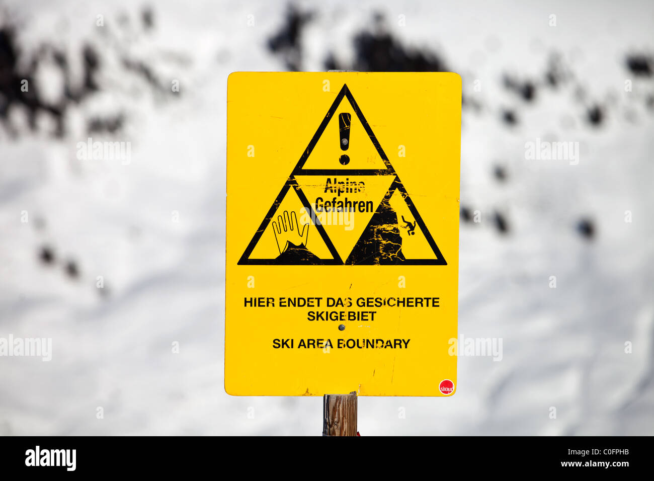 Ski area boundary warning sign, Zillertal, Austria Stock Photo - Alamy
