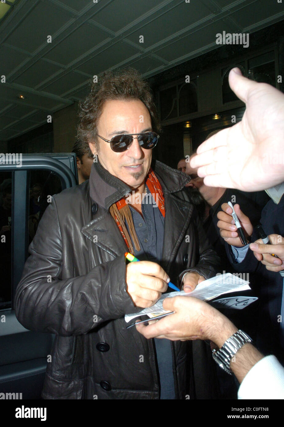 Bruce Springsteen leaving Claridge's Hotel in Mayfair and heads to the ...