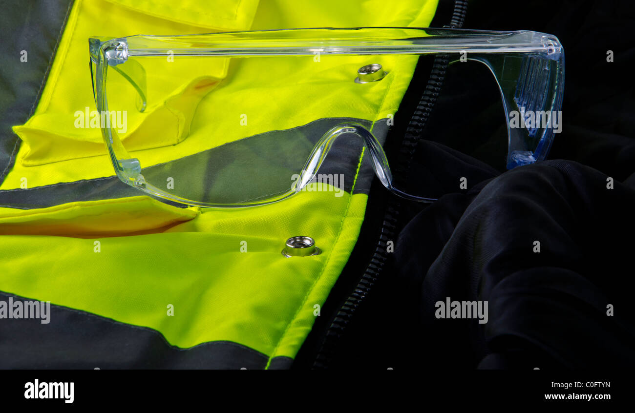 Safety Glass on a High Visibility Jacket Stock Photo - Alamy