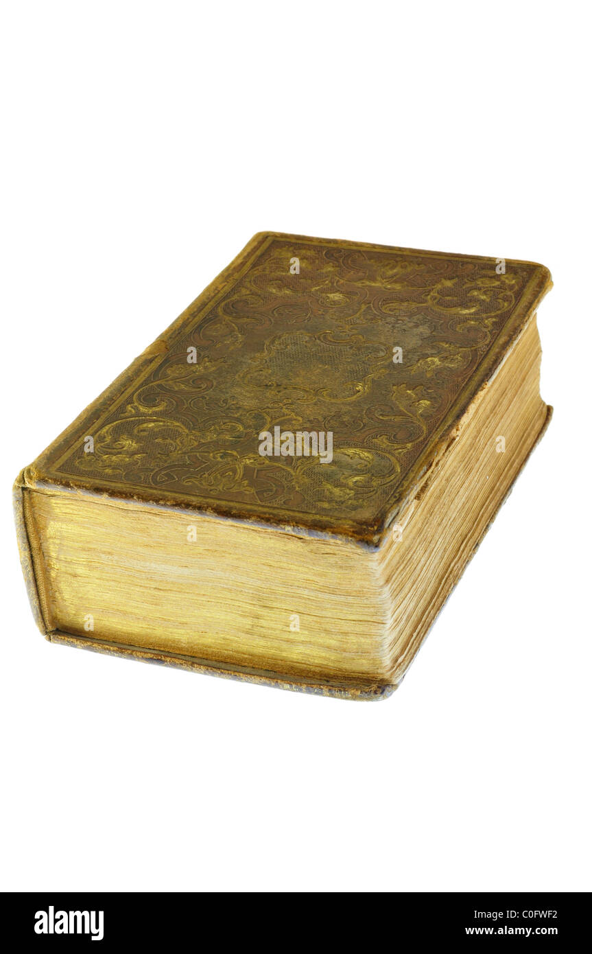 ancient book (published in 1857) with gilt page borders, closed ...
