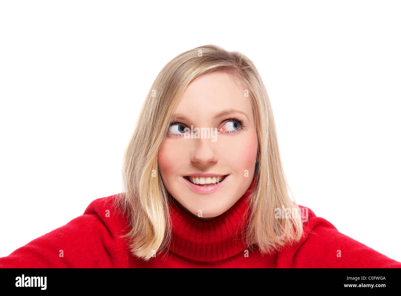 Close-up portrait of a beautiful young woman. Looking up into the ...