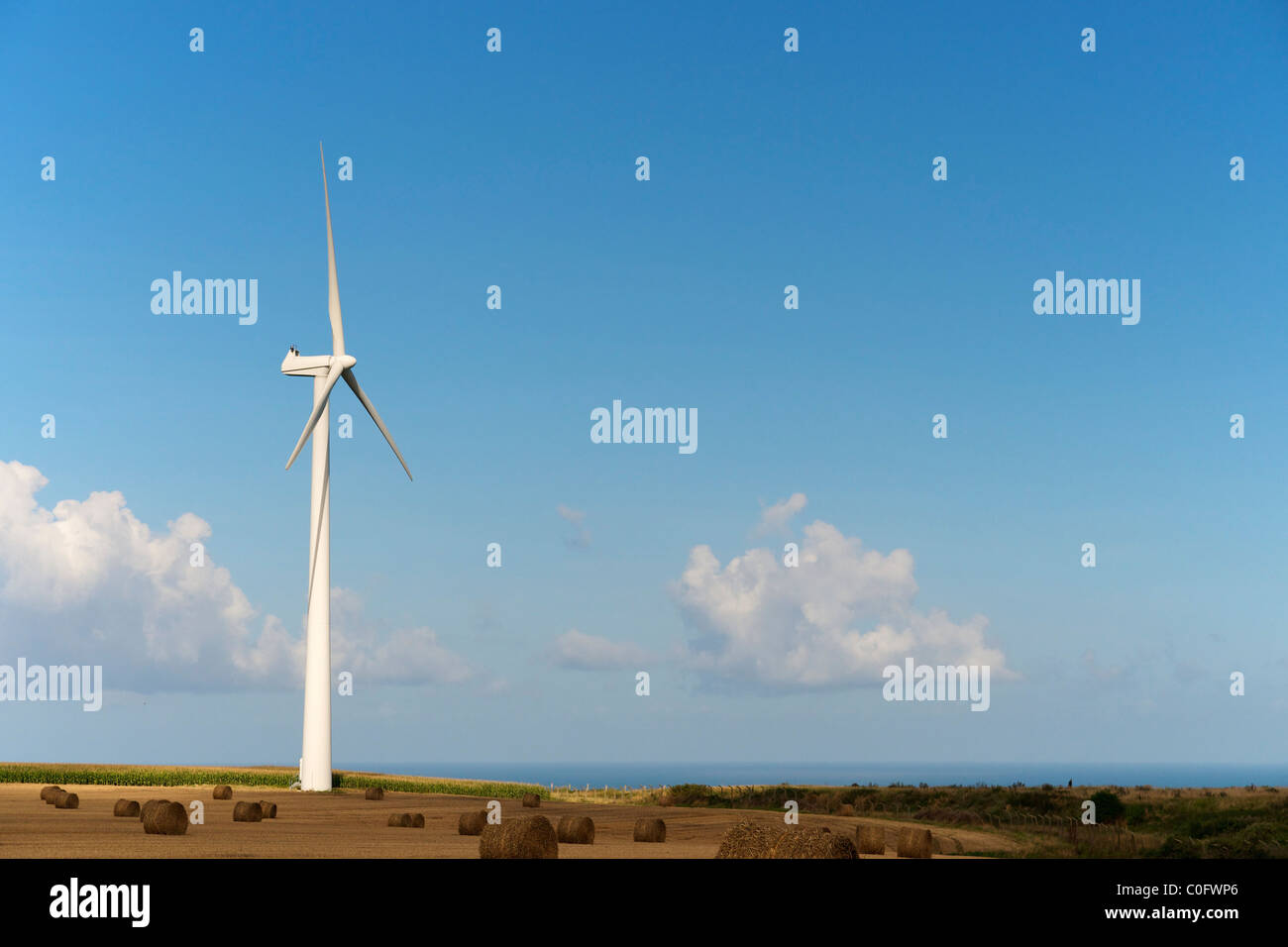 Wind turbine of the wind park at the Cap Fagnet (2006) north of Fecamp ...