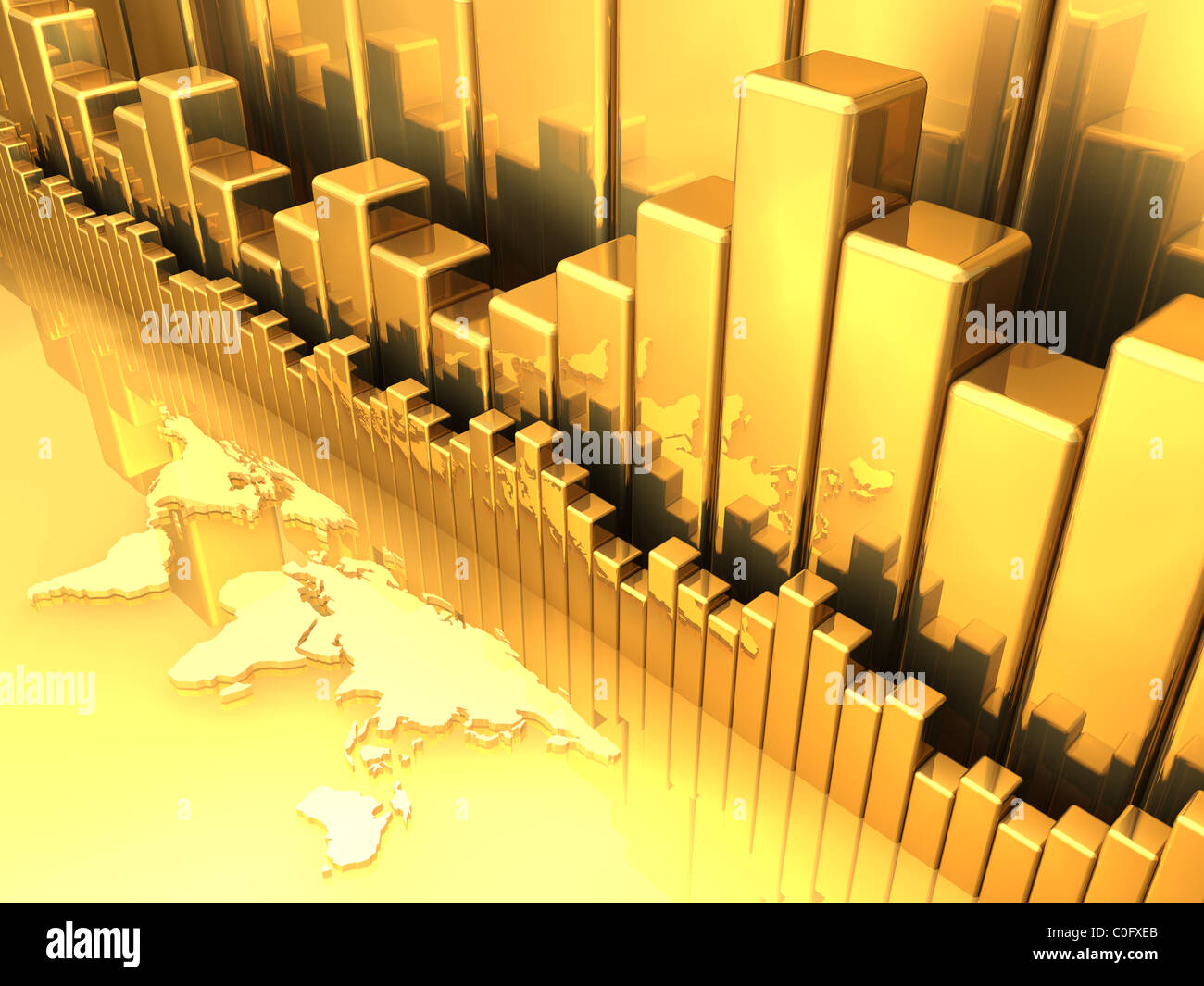 Gold chart variations with earth map. All in gold Stock Photo - Alamy