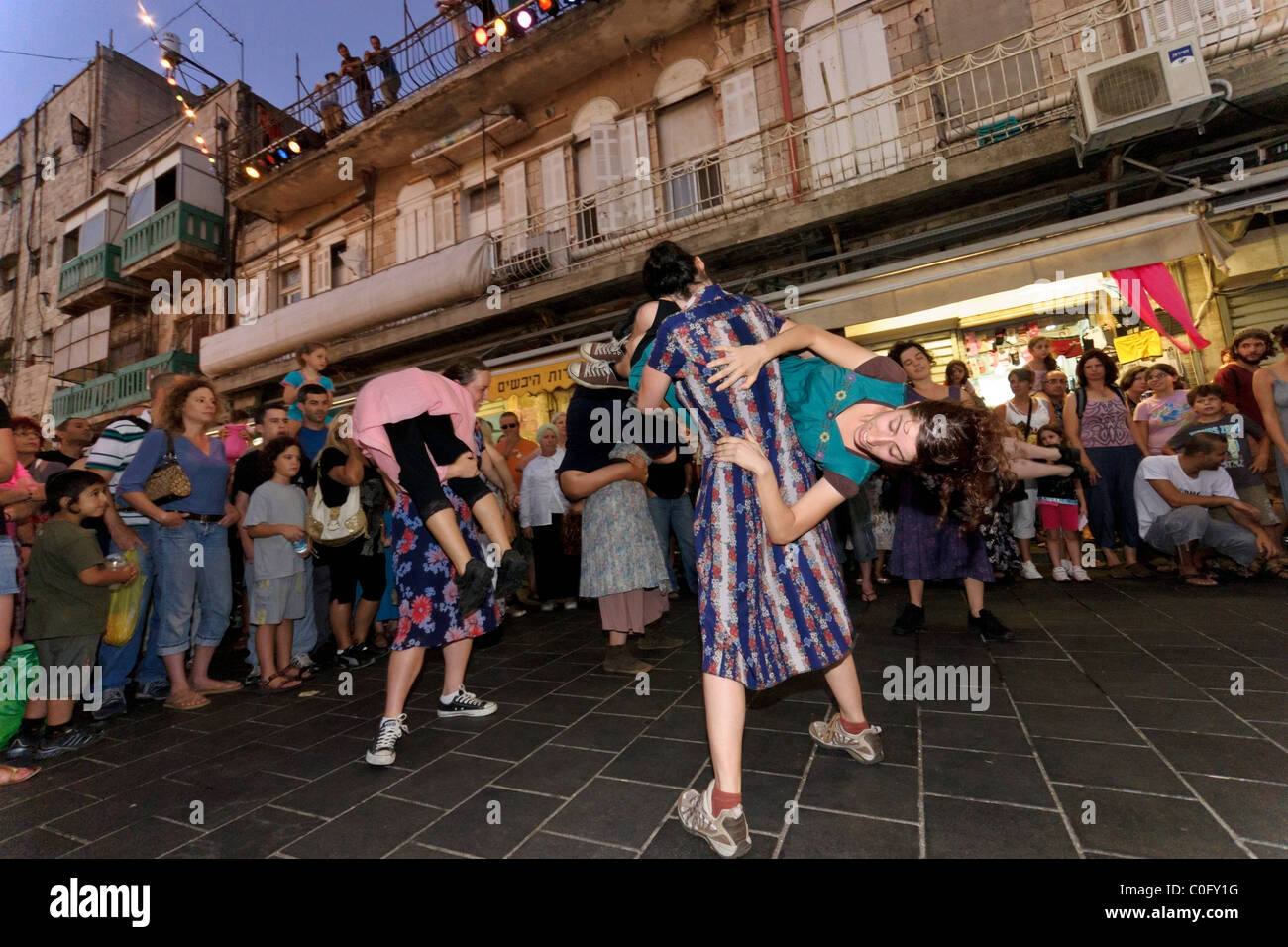 Jerusalem, Israel. A dance group performs at the famous "Mahane Yehuda ...