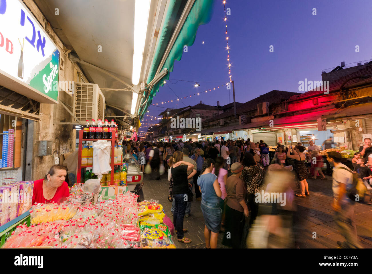 Jerusalem, Israel. the famous "Mahane Yehuda" market at dusk during a ...