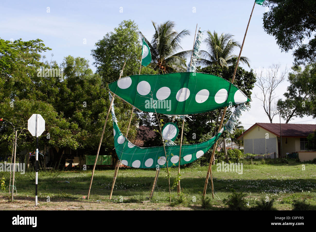 Opposition party (PAS) flag in the shape of a traditional kite ...