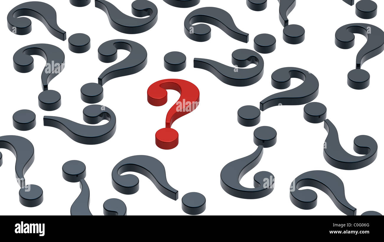 Black question marks with red one Stock Photo - Alamy
