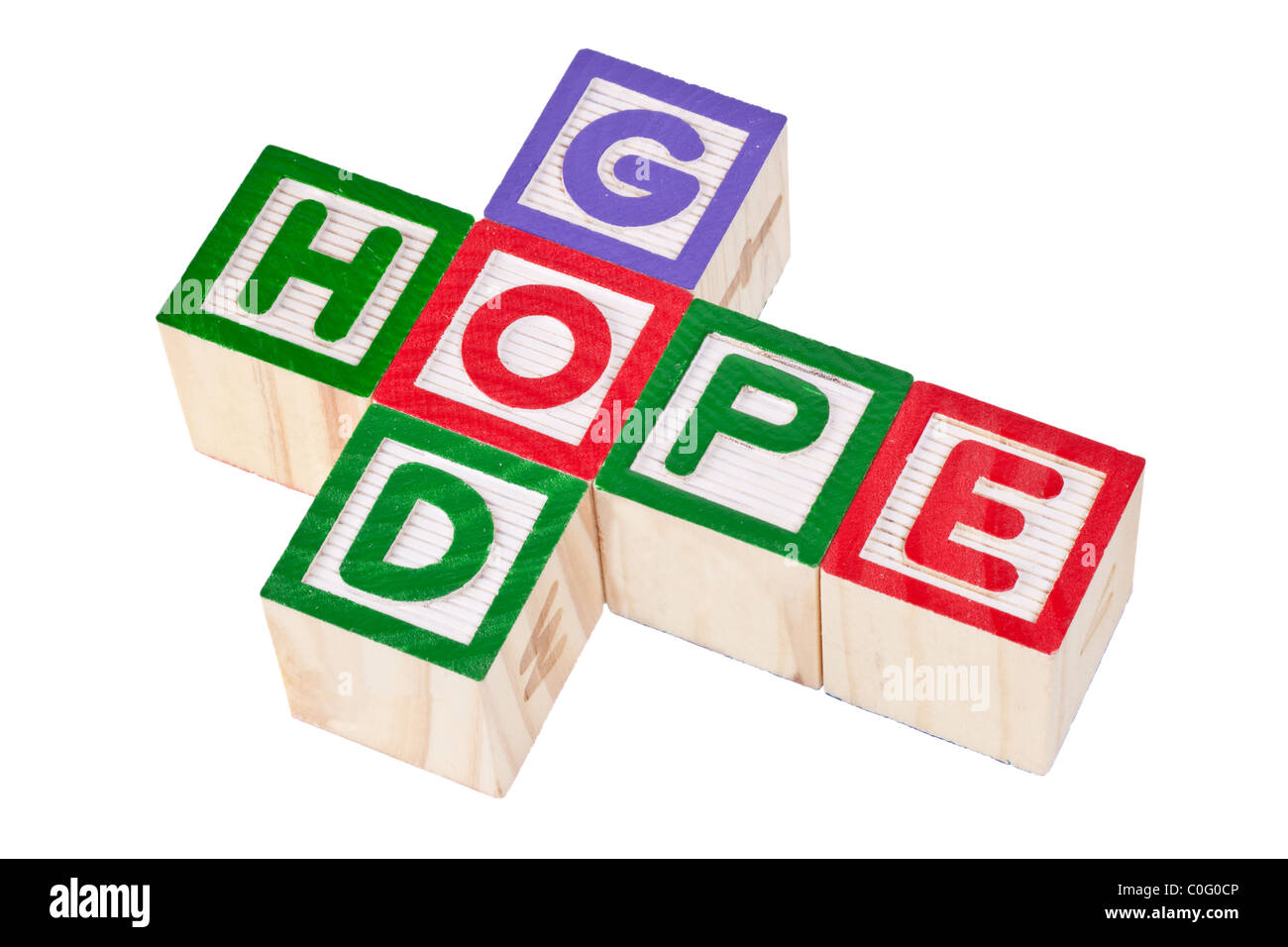 Wooden blocks forming the words god and hope isolated on white ...