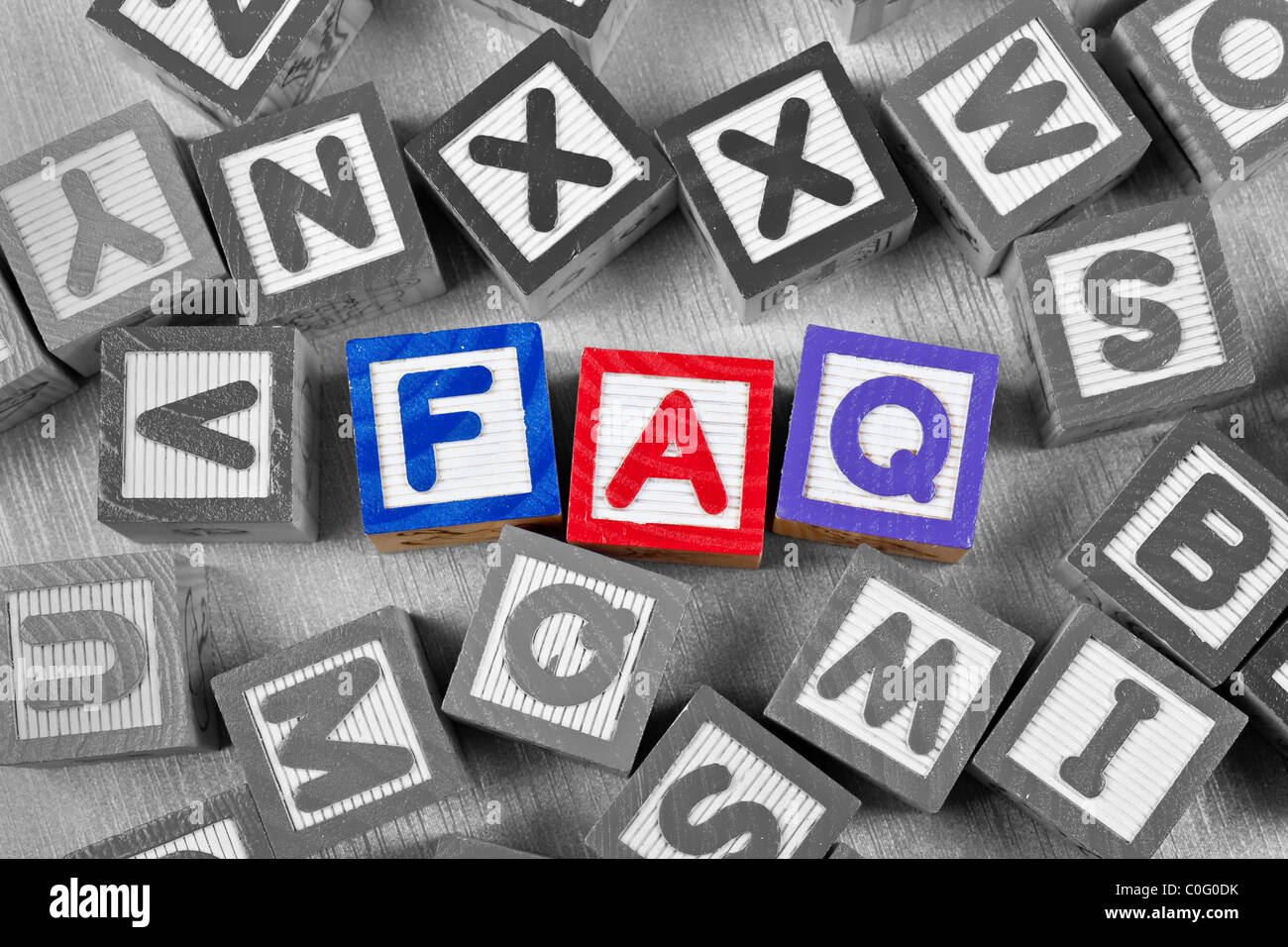 Wooden blocks with the letters FAQ in color Stock Photo - Alamy