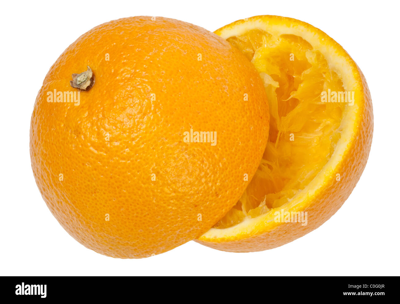 Two halves of squashed orange isolated on white background Stock Photo ...