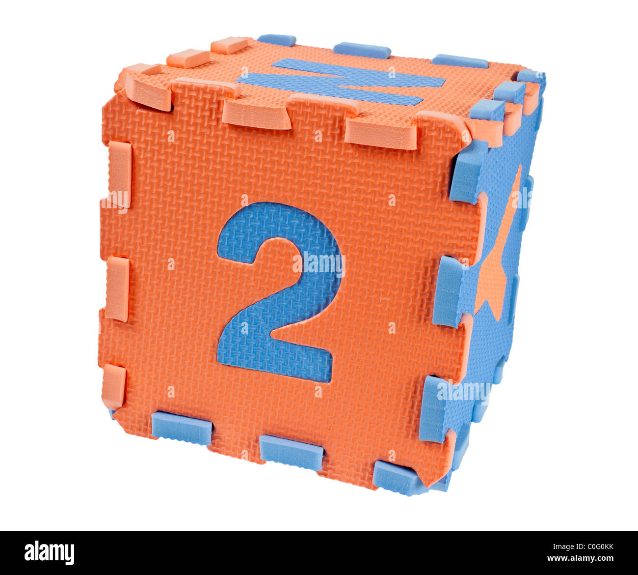 Toy blocks forming a cube with the number two isolated on white ...