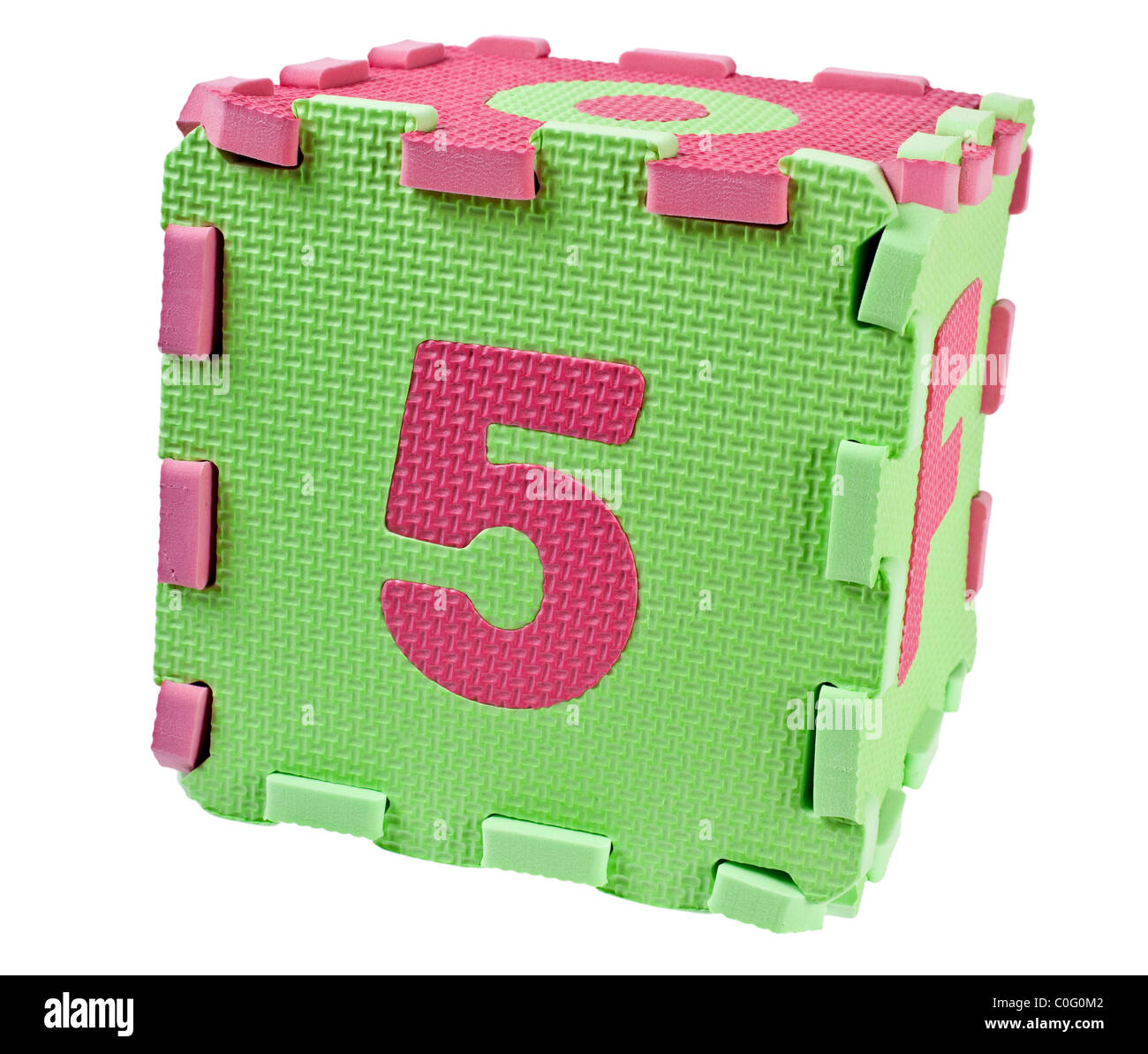 Toy blocks forming a cube with the number five isolated on white ...