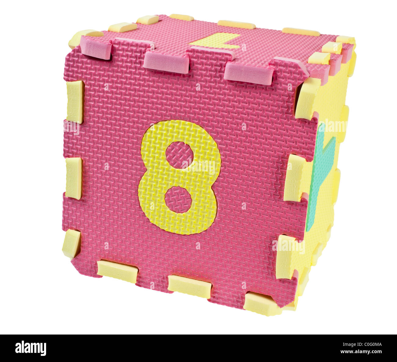 Toy blocks forming a cube with the number eight isolated on white ...