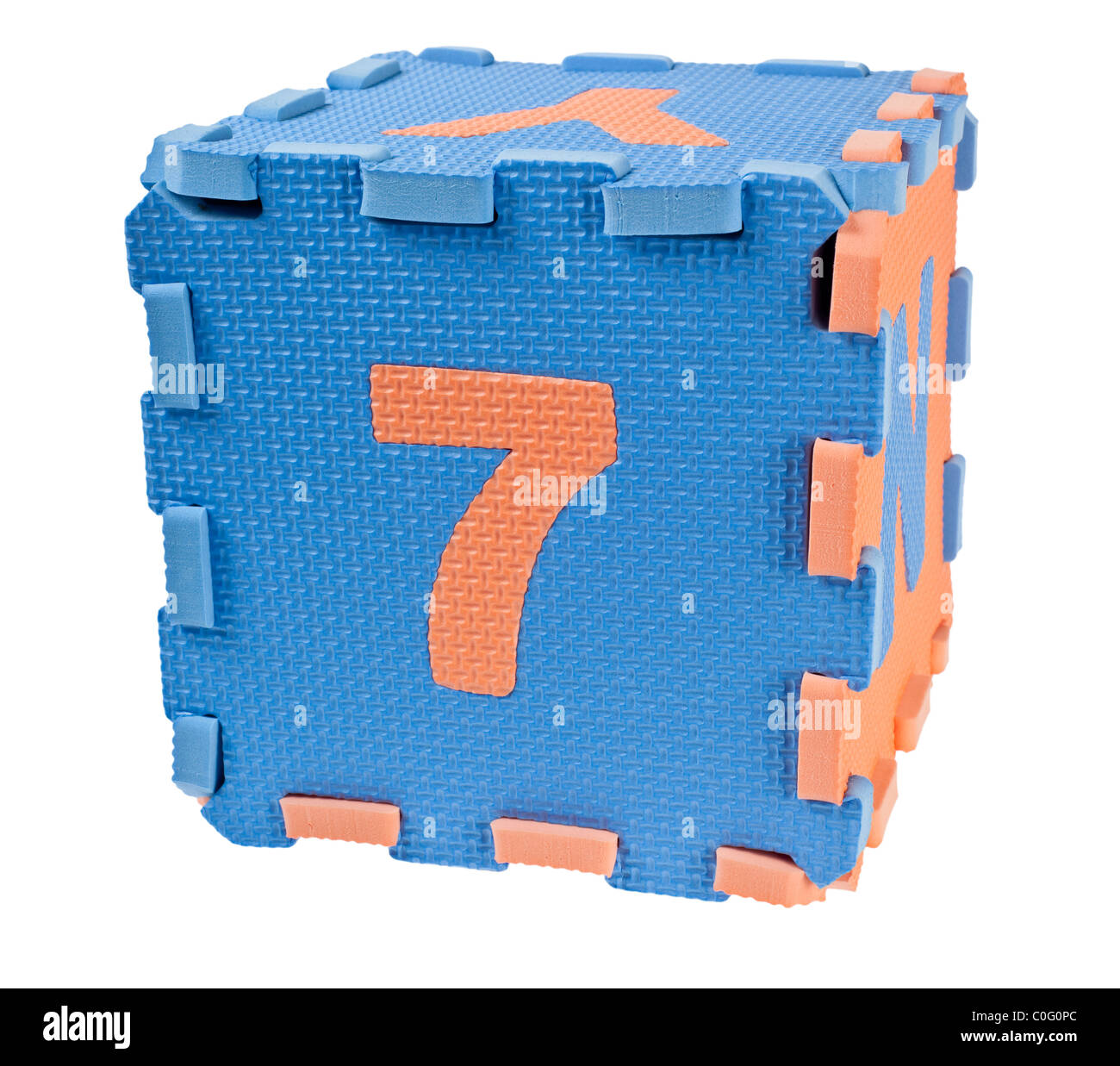 Toy blocks forming a cube with the number seven isolated on white ...