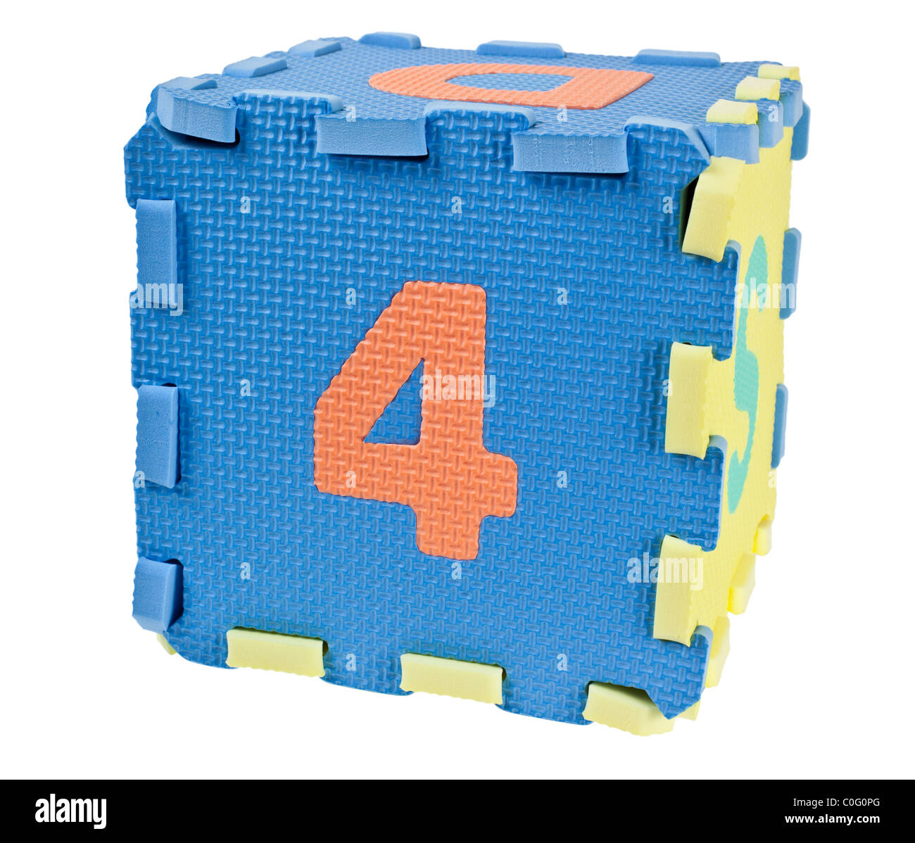 Toy blocks forming a cube with the number four isolated on white ...