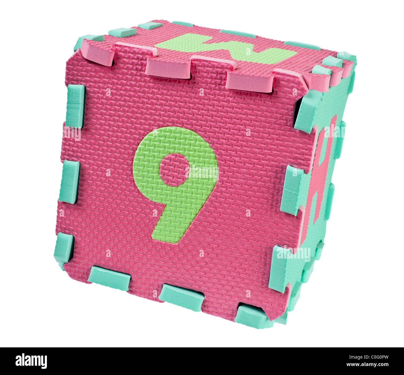 Toy blocks forming a cube with the number nine isolated on white ...