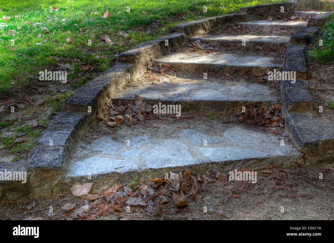 HDR image of curved stone stairs in park garden Stock Photo - Alamy