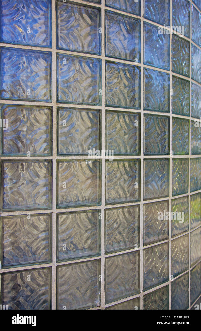 Round Corner of office build made of glass bricks Stock Photo - Alamy