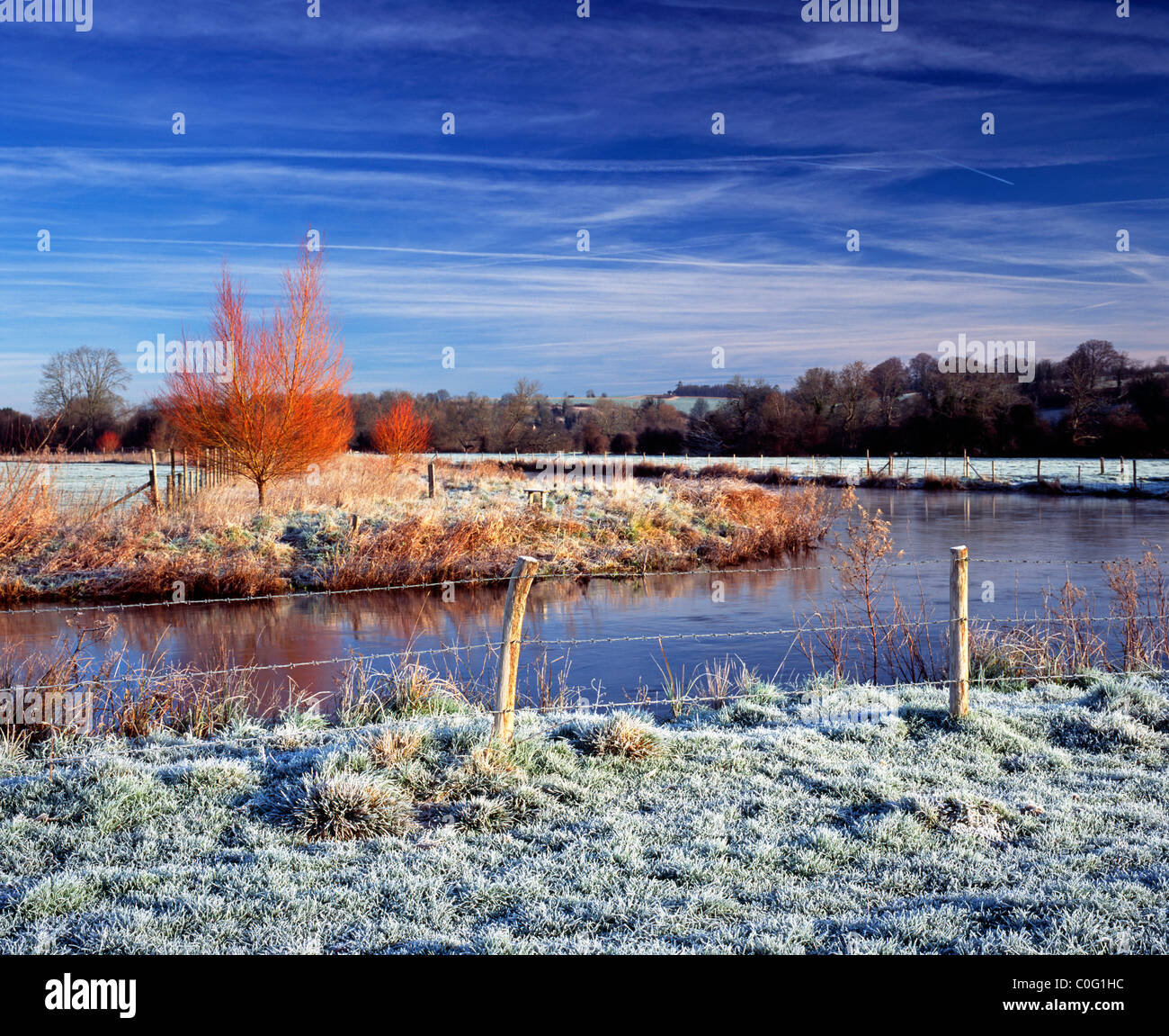 The River Wylye at Stapleford in Wiltshire on a frosty winter morning ...