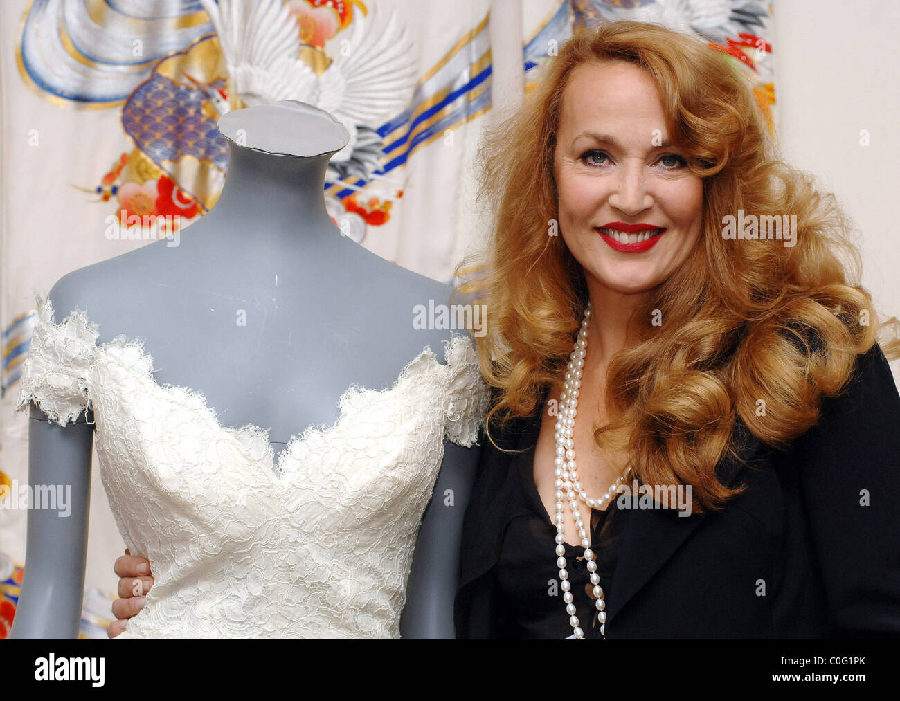 Jerry Hall attends a press preview of items she is auctioning off in ...