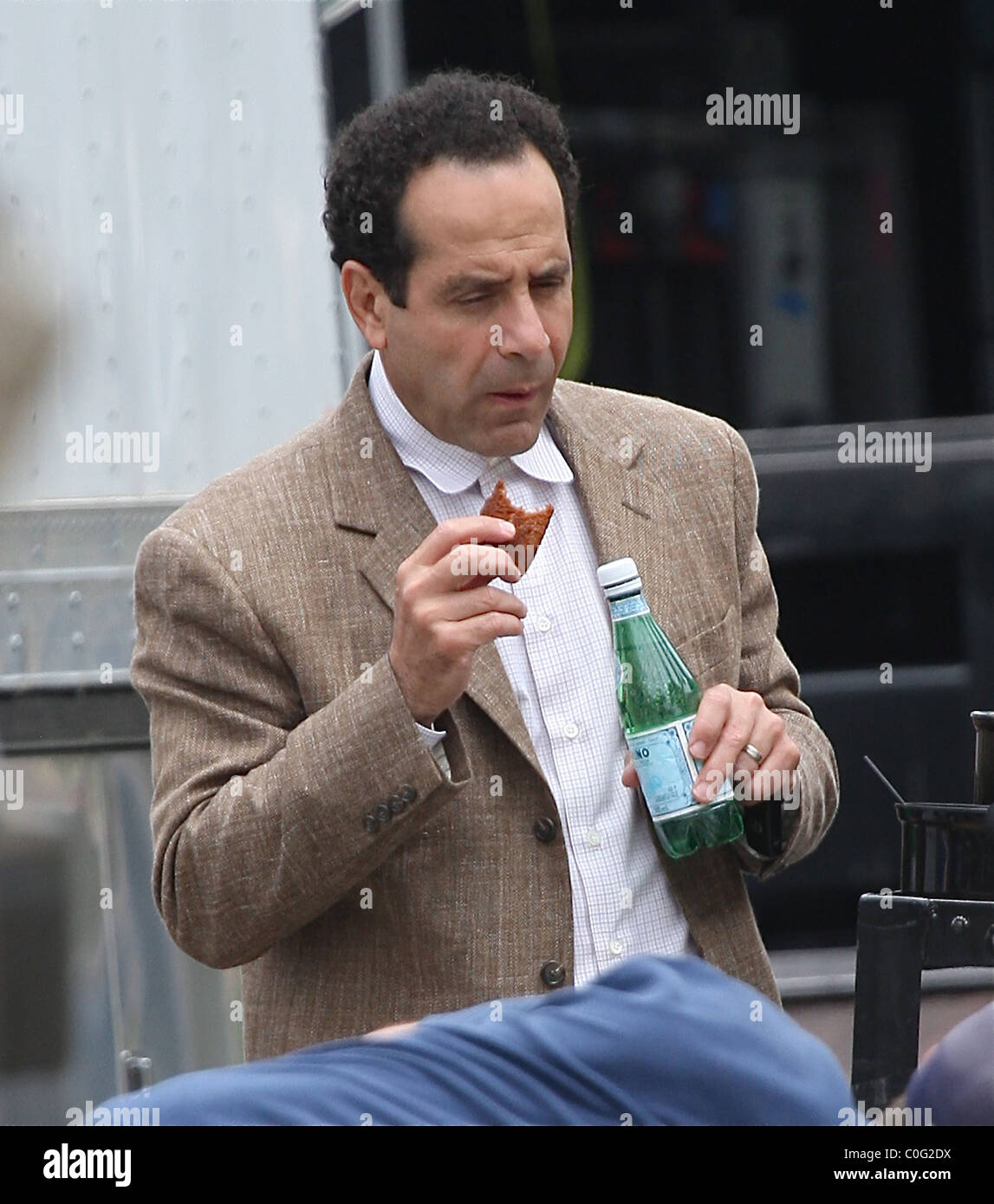 Tony Shalhoub enjoys a snack break while shooting the upcoming series ...