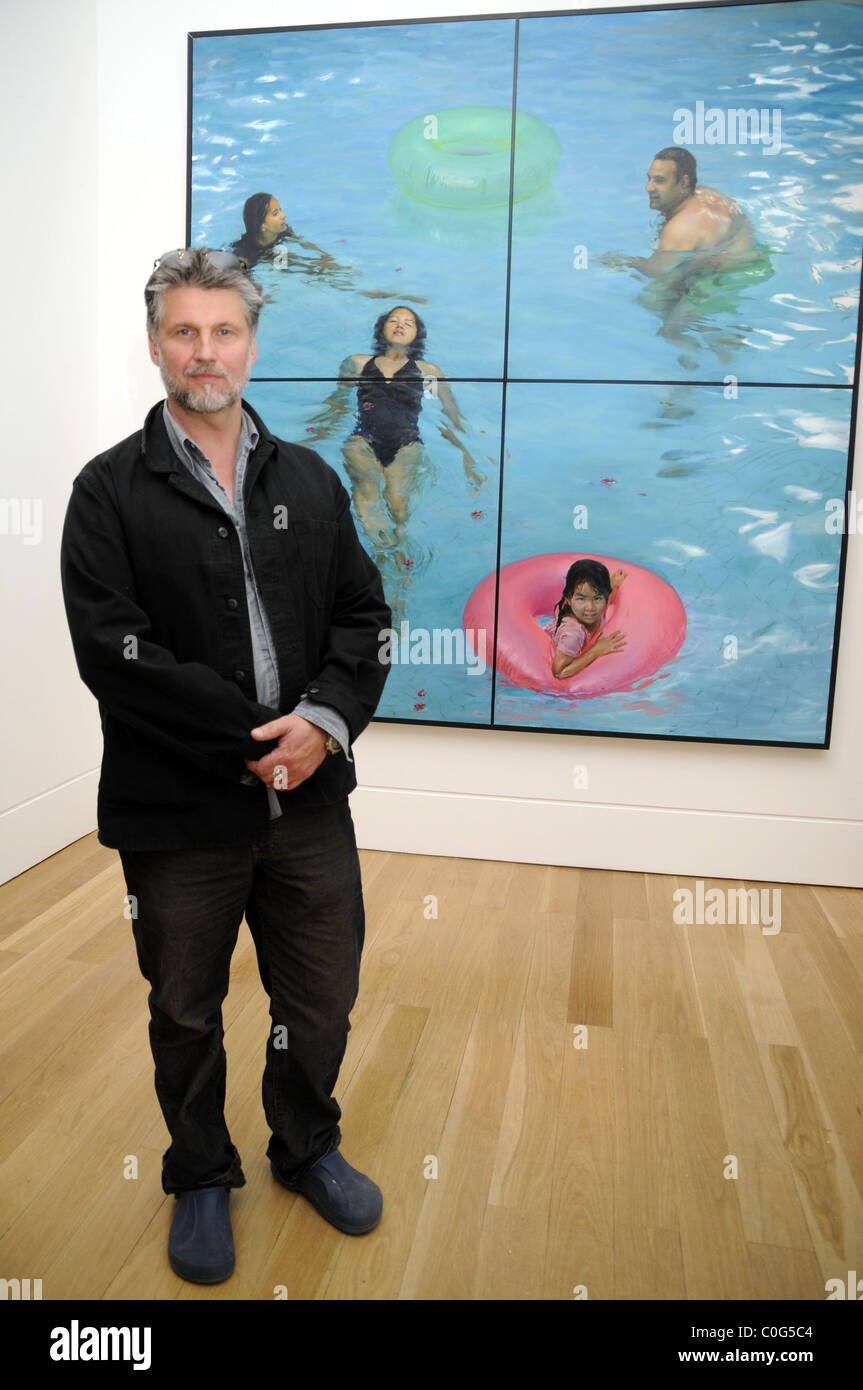Previous shortlisted artist Paul Benney with Painting 'Blue Pool' 2008 ...