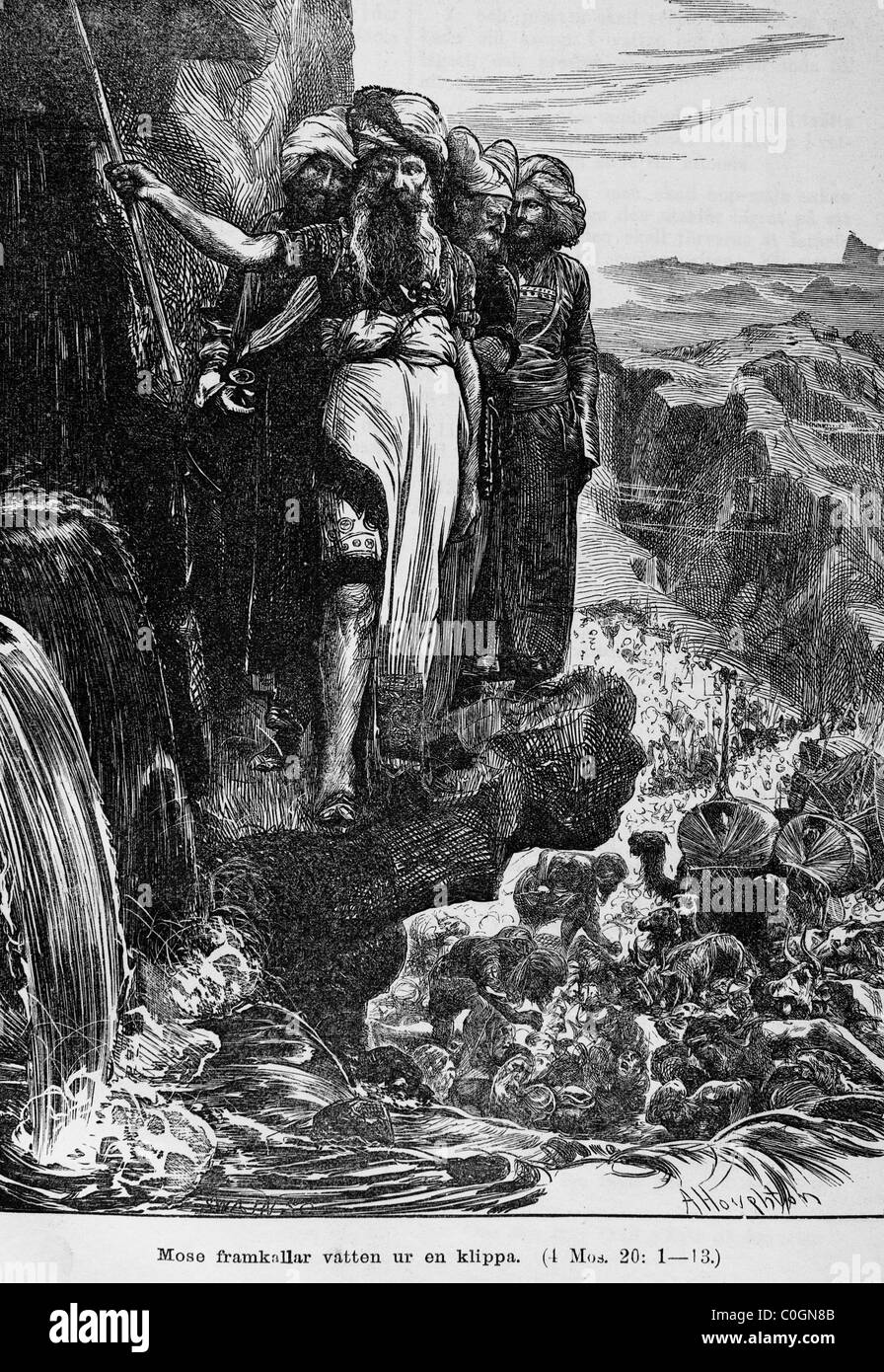 Moses produces water from a rock Stock Photo - Alamy