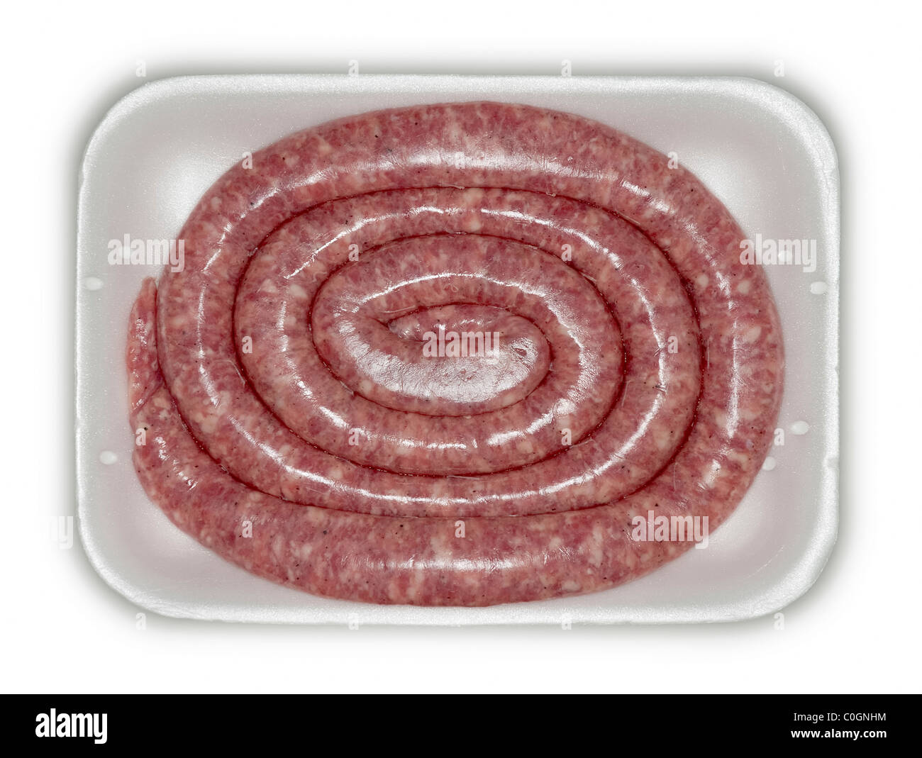 Fresh pork sausages in tray cutout Stock Photo - Alamy