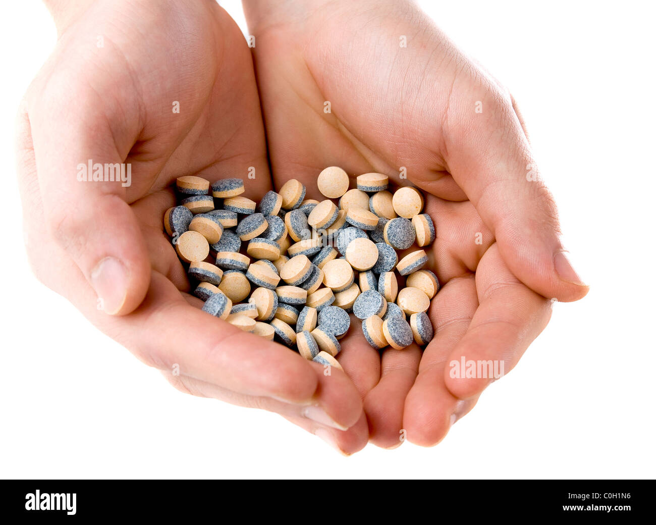 Hands offering Medical tablets isolated on white backgrounds Stock ...