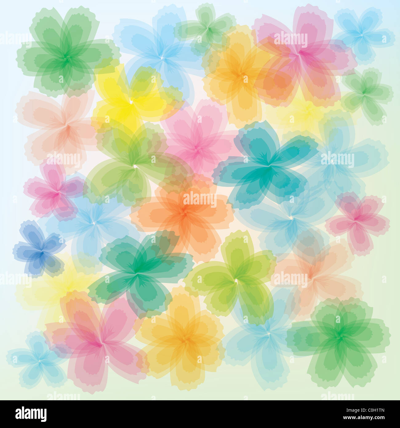 abstract floral illustration color flowers on blue Stock Photo - Alamy