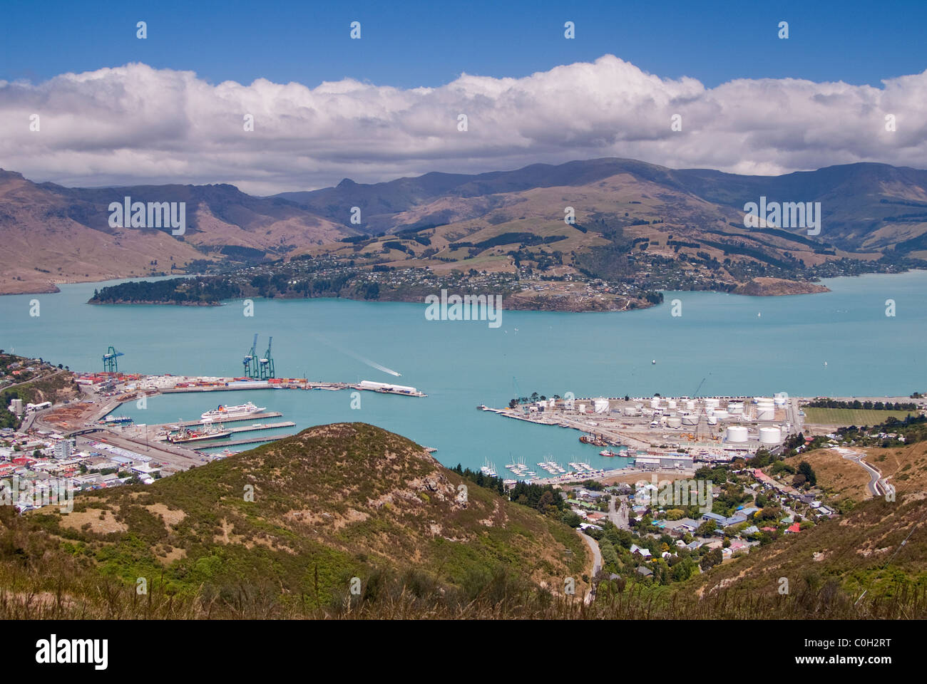 View from Summit road, over Lyttleton Harbour, Christchurch, New ...
