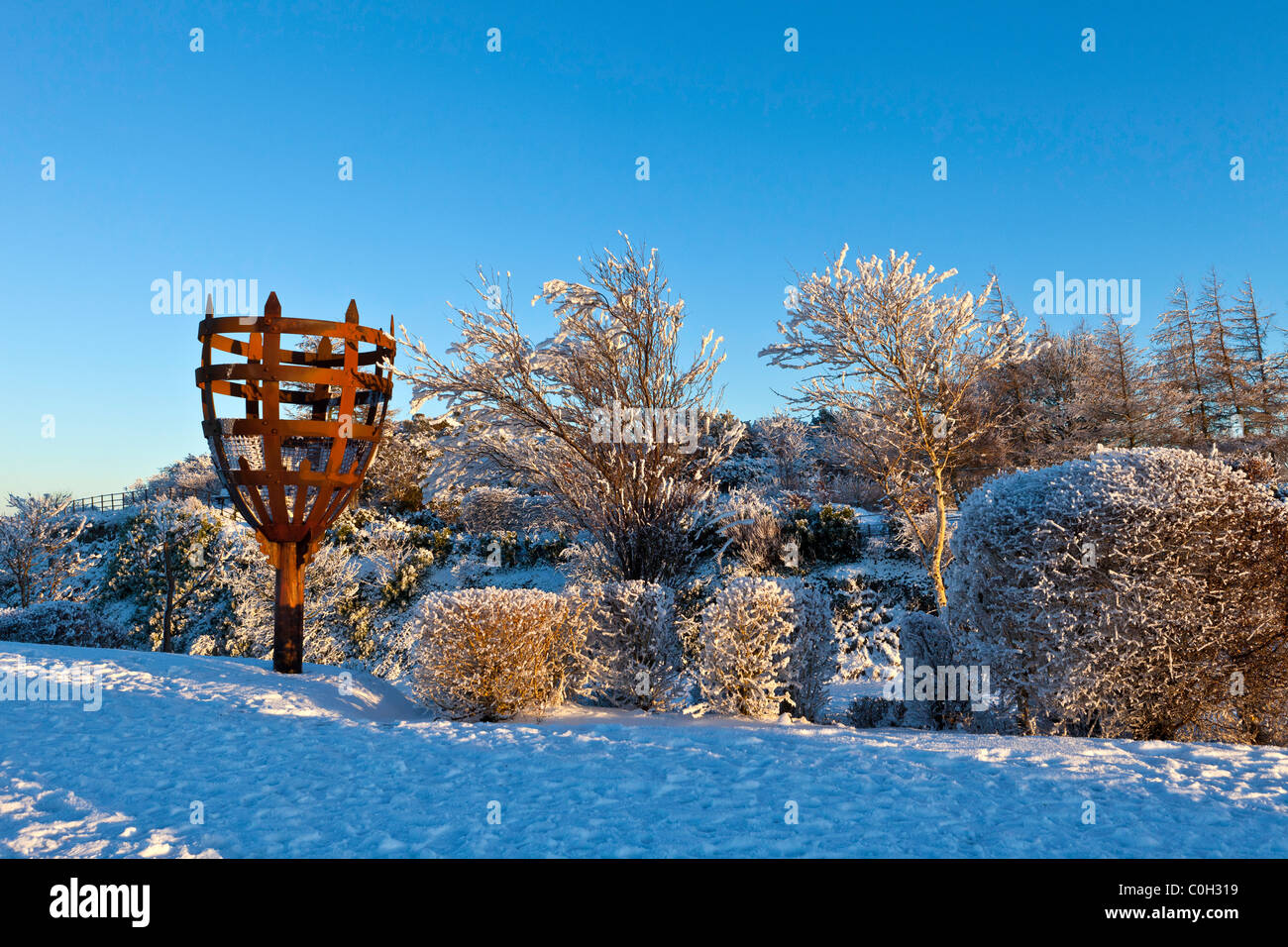 Winter scene of the top of Greenock's Lyle Hill showing the large ...